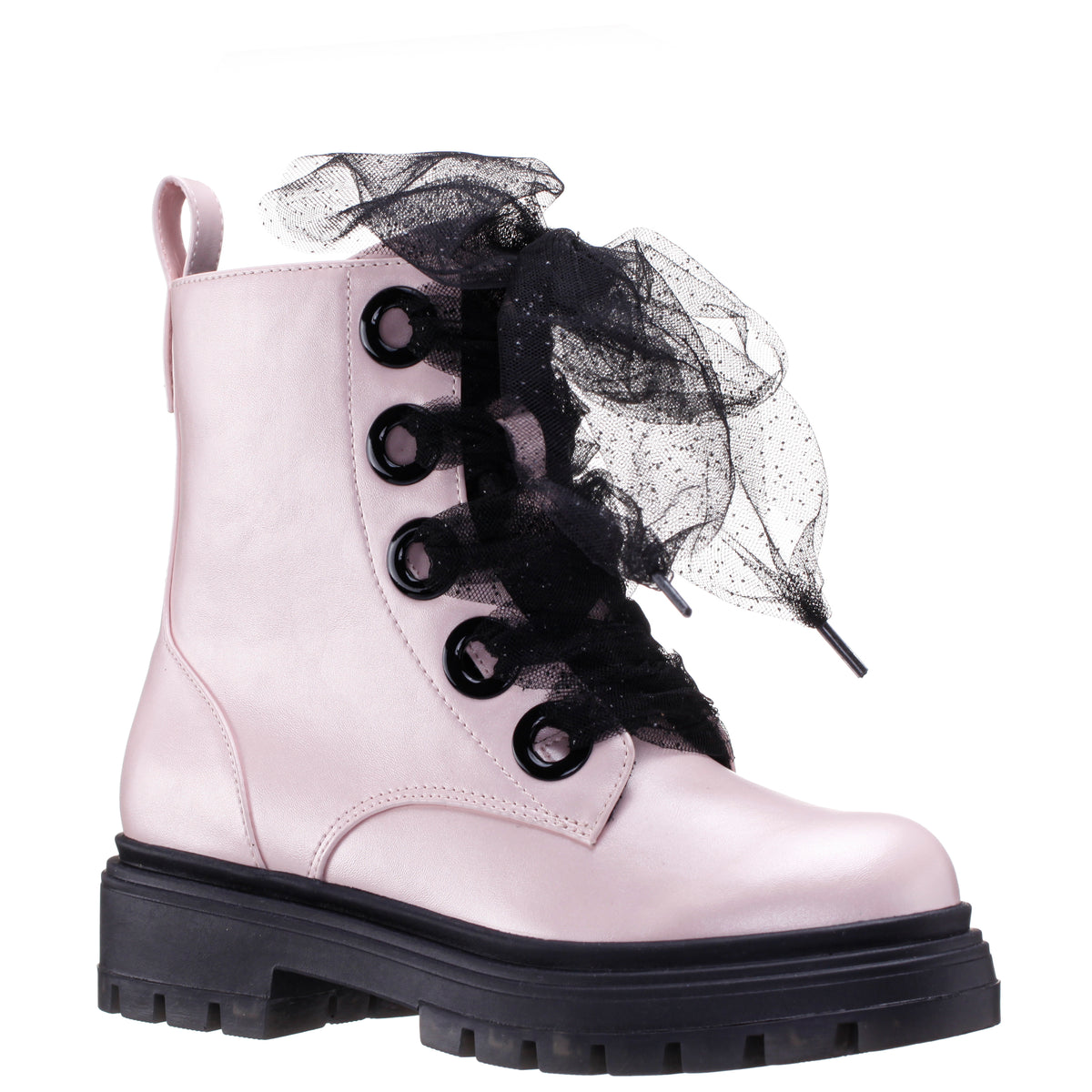 Girls Chassy Pink Inside Zip Combat Boots | Nina Shoes