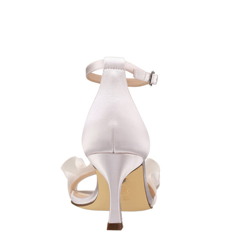 Womens Lisa White Satin with Ruffle Mid-Heel Sandals with Ankle-Strap ...