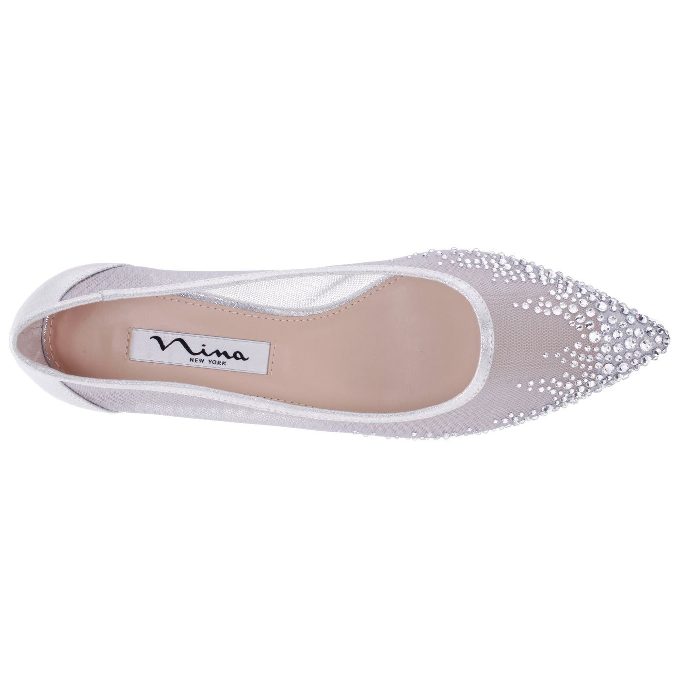 Womens Sofie True Silver Mesh with Faceted Crystals Kitten-Heel Pumps ...