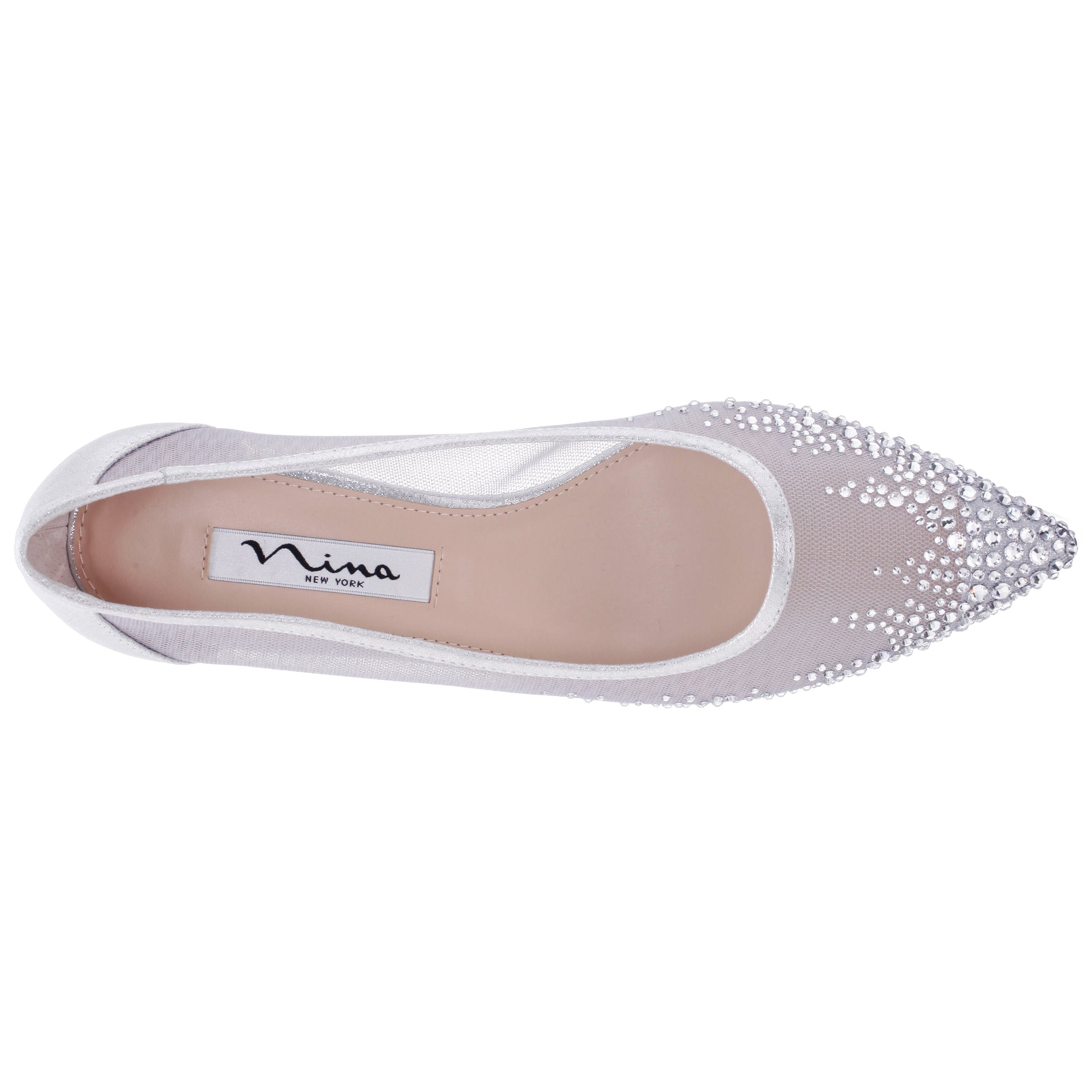 Womens Sofie True Silver Mesh with Faceted Crystals Kitten-Heel Pumps | Nina Shoes